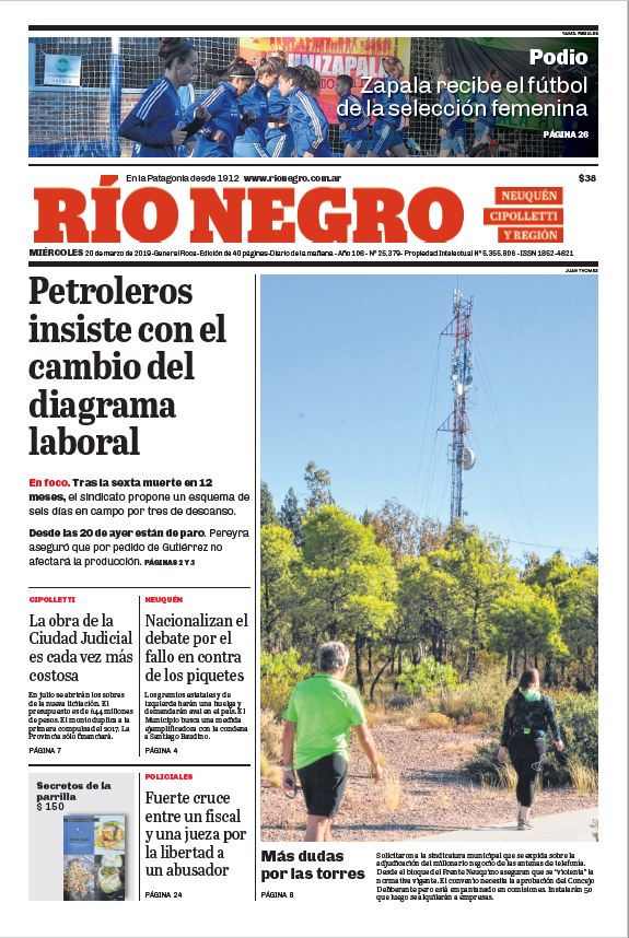 Tapa Edición Neuquén – Diario Río Negro
