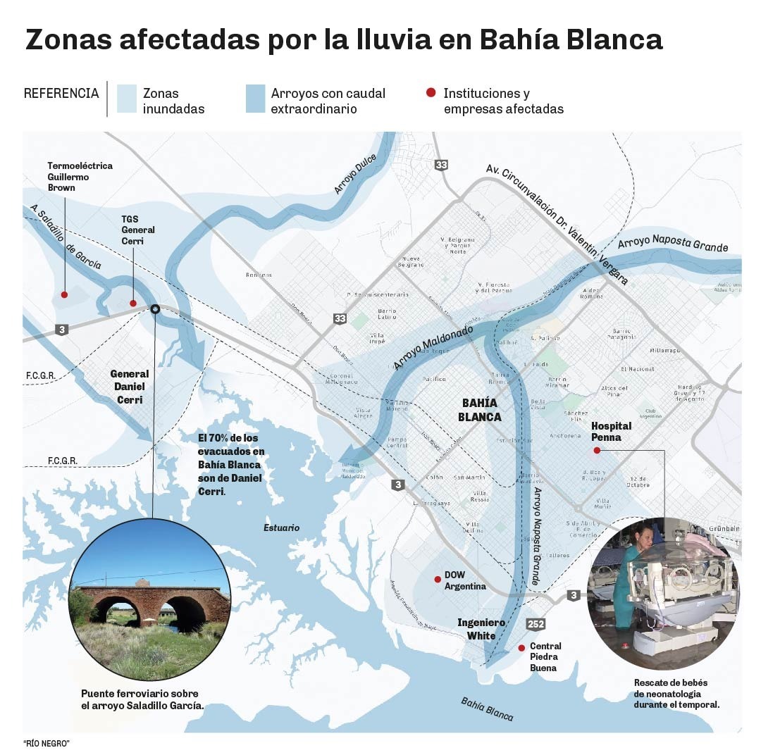 Mapa | Temporal en Bahía Blanca: cuáles son las zonas más afectadas por el avance del agua ...